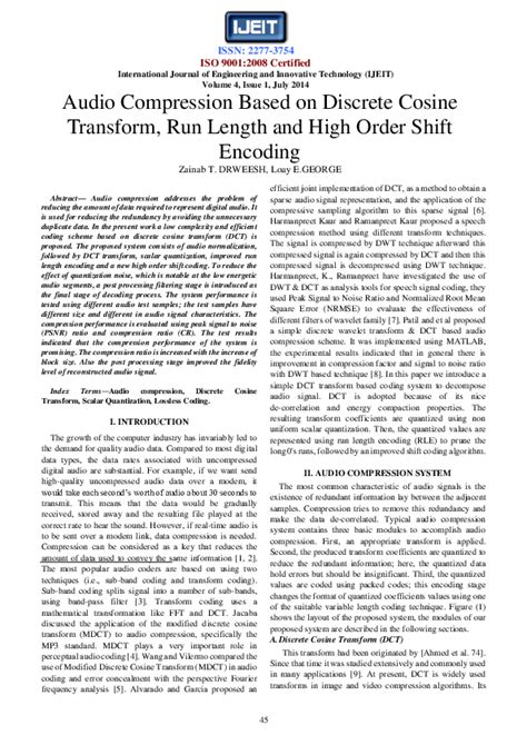 Pdf Audio Compression Based On Discrete Cosine Transform Run Length