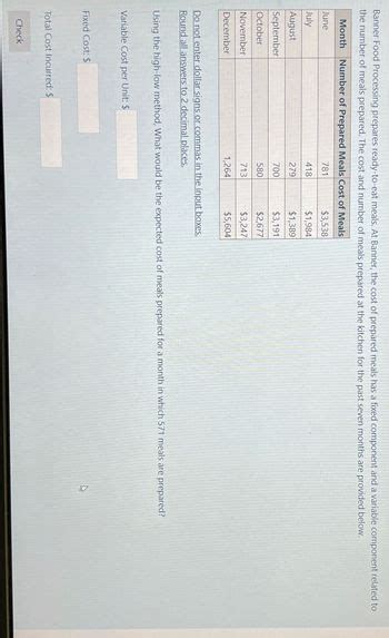 Answered Banner Food Processing Prepares Ready To Eat Meals At Banner The Cost Of Prepared
