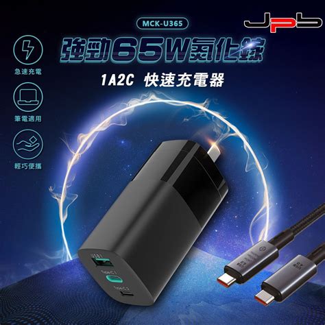 JPB 日本橋 65W GaN 氮化鎵 智慧控電 PD快充 USB C A 三孔急速充電器 快充頭 PChome 24h購物