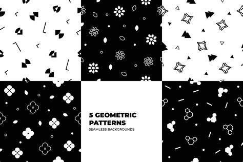 Set Of Vector Fashion Geometric Seamless Patterns Flat Repeated Trendy Elements In Black White