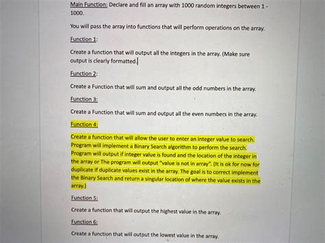 Solved Main Function Declare And Fill An Array With 1000