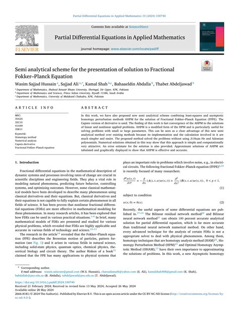 Pdf Semi Analytical Scheme For The Presentation Of Solution To Fractional Fokker Planck Equation