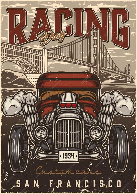 Premium Vector Custom Cars Drag Racing Vintage Poster