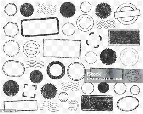 스탬프프레임 벡터 아이콘 셰이프 세트입니다 스탬프 그런지 잉크 고무 라벨 기호 컬렉션 흰색 배경에 격리 블랙 라운드 및 사각형