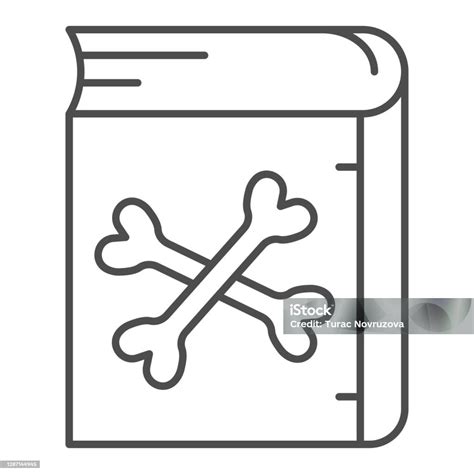 교차 뼈 얇은 라인 아이콘 할로윈 개념 흰색 배경에 맞춤법 책 기호 기호 모바일 개념 및 웹 디자인을위한 개요 스타일의 매직 아이콘의 책으로 예약합니다 벡터 그래픽 공포