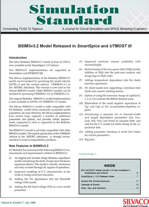 Bsim3v3 2 Model Released In Smartspice And Utmost Iii Silvaco