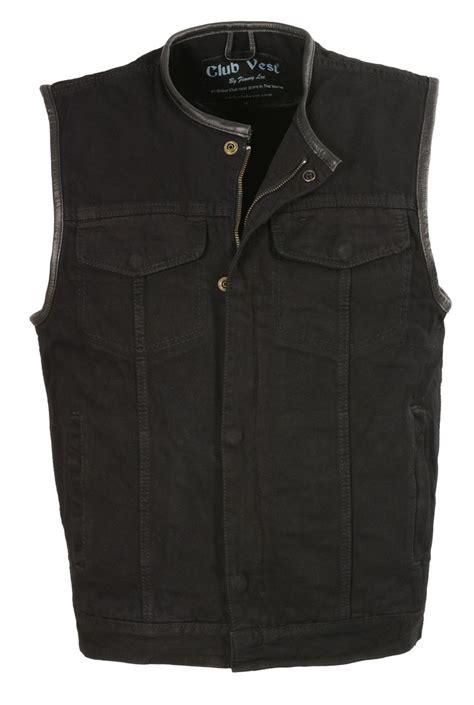 Club Vest Cv3004lt Mens Black Collarless Denim Vest With Concealed