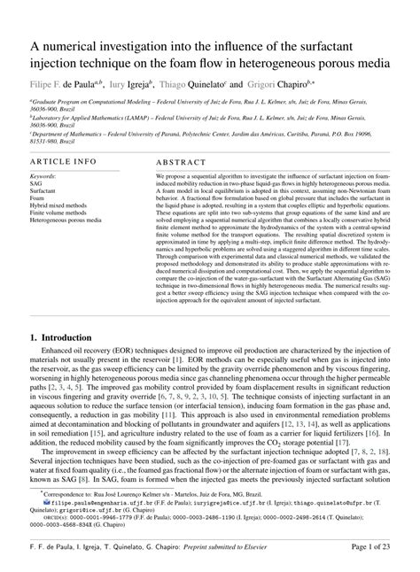 Pdf A Numerical Investigation Into The Influence Of The Surfactant Injection Technique On The