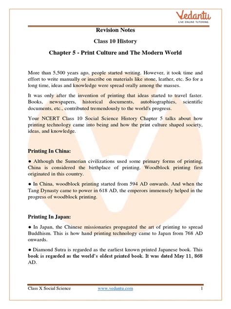 Class 10 Print Culture Notes Pdf Printing Press Printing