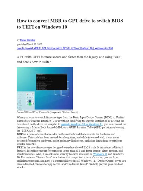 How To Convert Mbr To Gpt Drive To Switch Bios To Uefi On Windows 10 Pdf Bios Booting