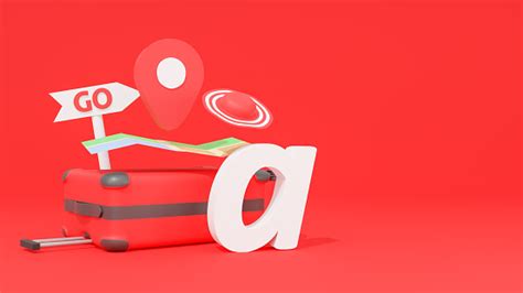 관광 개념 여행 관광 비행기 여행 계획 세계 여행 가방 핀 위치 여행 가방과 빨간색 배경에 지도 3d 렌더링 3차원 형태에 대한