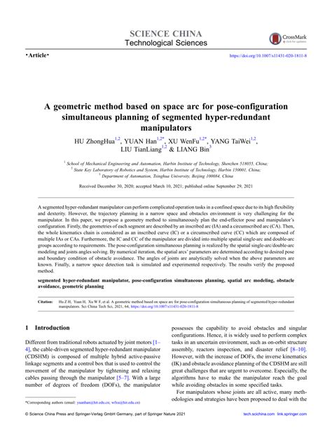 Pdf A Geometric Method Based On Space Arc For Pose Configuration Simultaneous Planning Of