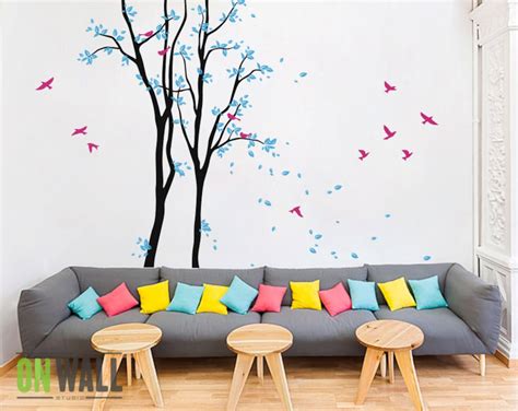 TREE WALL DECAL Vinyl Wall Tree And Bird Stickers Adhesive Vinyl Mural MM017 Etsy