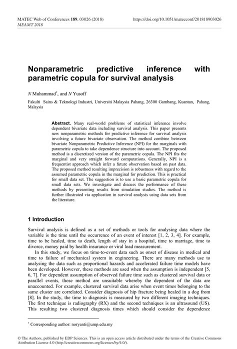 pdf nonparametric predictive inference with parametric copula for survival analysis