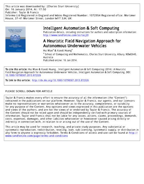 Pdf A Heuristic Field Navigation Approach For Autonomous Underwater Vehicles
