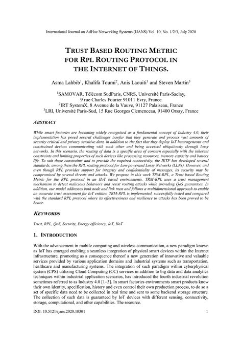Trust Based Routing Metric For Rpl Routing Protocol In The Internet Of