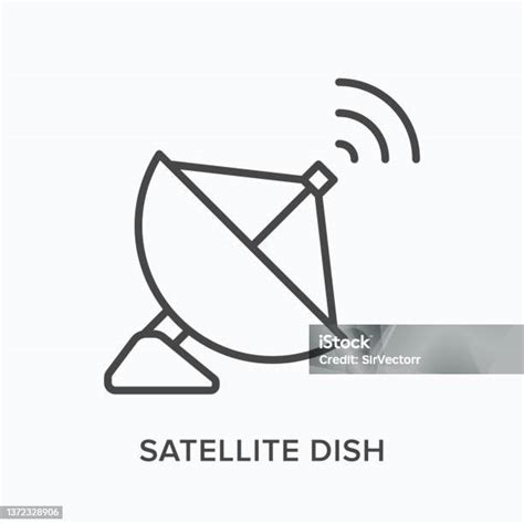 위성 접시 플랫 라인 아이콘 포물선 안테나의 벡터 윤곽선 그림 통신 장비를 위한 블랙 씬 리니어 픽토그램 0명에 대한 스톡 벡터 아트 및 기타 이미지 Istock