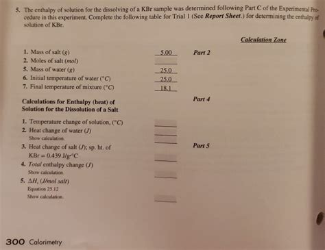 Solved The Enthalpy Of Solution For The Dissolving Of A Chegg