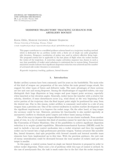 Pdf Modified Trajectory Tracking Guidance For Artillery Jtamplpdf