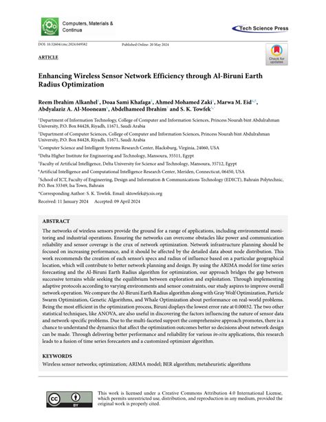 Pdf Enhancing Wireless Sensor Network Efficiency Through Al Biruni Earth Radius Optimization