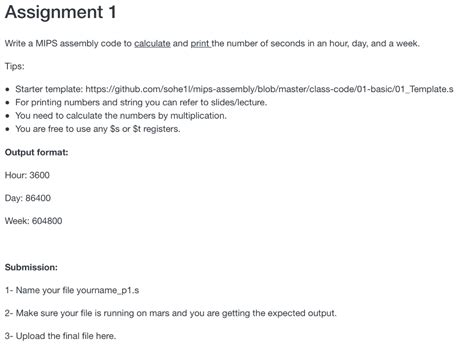 Assignment 1 Write A Mips Assembly Code To Calculate