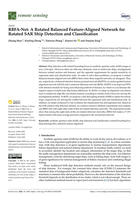 Pdf Rbfa Net A Rotated Balanced Feature Aligned Network For Rotated Sar Ship Detection And