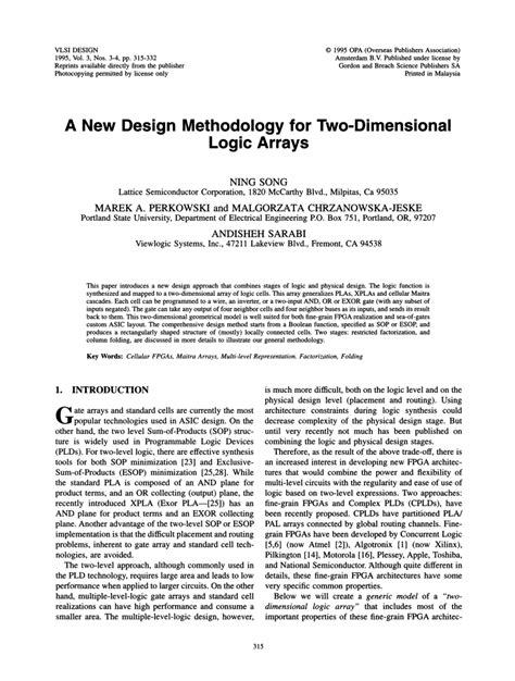 Pdf A New Design Methodology For Two Dimensional Logic Arrays
