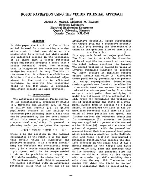 pdf robot navigation using the vector potential approach