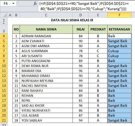 Cara Membuat Rumus Grade Nilai Otomatis Di Excel Dengan Formula Array Depot Excel