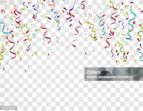 떨어지는 축제 다채로운 밝은 색종이와 리본 의식 휴일 및 프리 젠 테이 션에 대 한 현실적인 색종이 투명 한 배경에 고립 Carnival에 대한 스톡 벡터 아트 및 기타