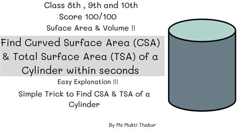 Find Total Surface Area Tsa And Curved Surface Area Csa Of A Cylinder