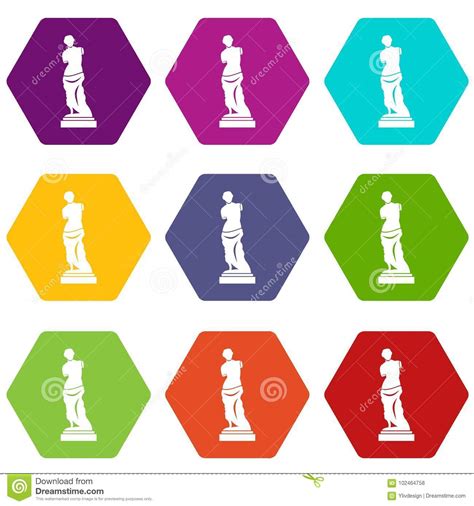Ancient Statue Icon Set Color Hexahedron Stock Vector Illustration Of