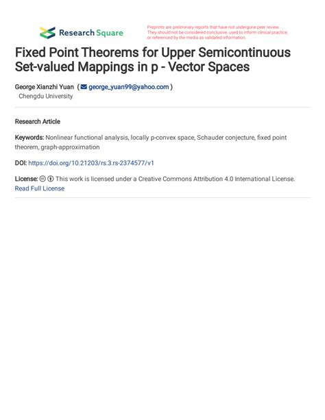 Pdf Fixed Point Theorems For Upper Semicontinuous Set Valued Mappings