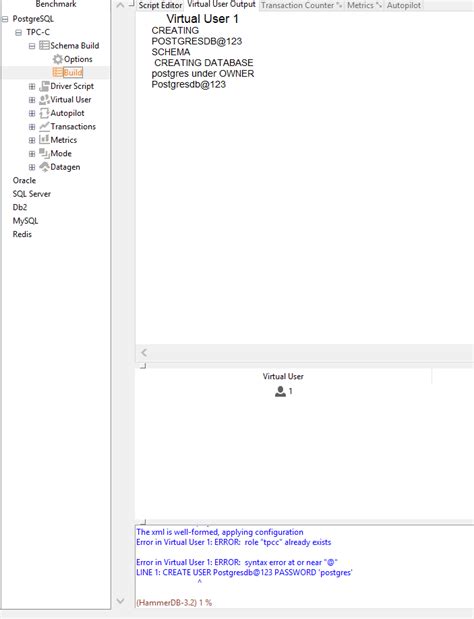 Hammerdb Error Error In Virtual User 1 Error Syntax Error At Or Near · Tpc Council