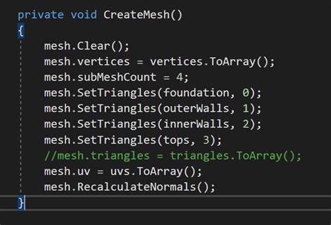Settriangles Method For Multiple Materials On Procedural Mesh Unity Engine Unity Discussions
