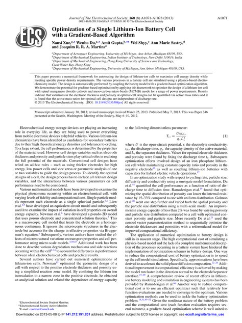 Pdf Optimization Of A Single Lithium Ion Battery Cell With A Gradient Based Algorithm