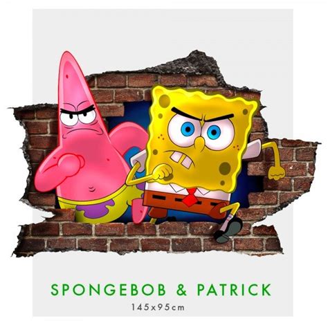 Spongebob E Patrick Adesivo Murale Grafica 3d Per Parete Wall Sticker Cameretta Bimbi Misura