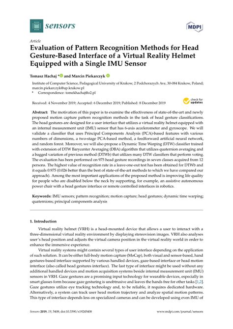 Pdf Evaluation Of Pattern Recognition Methods For Head Gesture Based