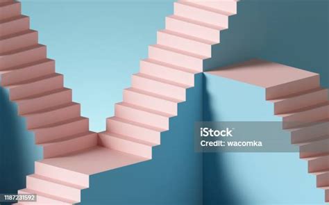 3d 렌더링 단계 및 계단추상 배경 분홍색과 파란색 파스텔 색상 건축 설계 요소입니다 3차원 형태에 대한 스톡 사진 및 기타 이미지 Istock