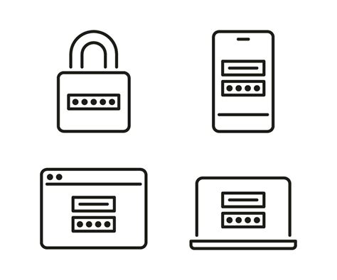 Security Password Device Lock Technology Line Icons Set Personal