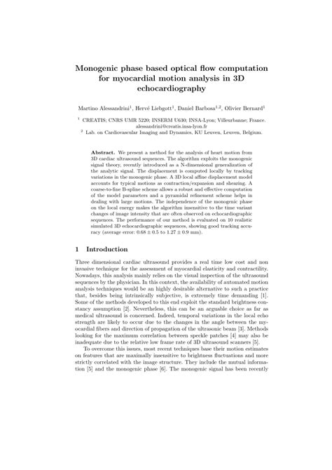 Pdf Monogenic Phase Based Optical Flow Computation For Myocardial