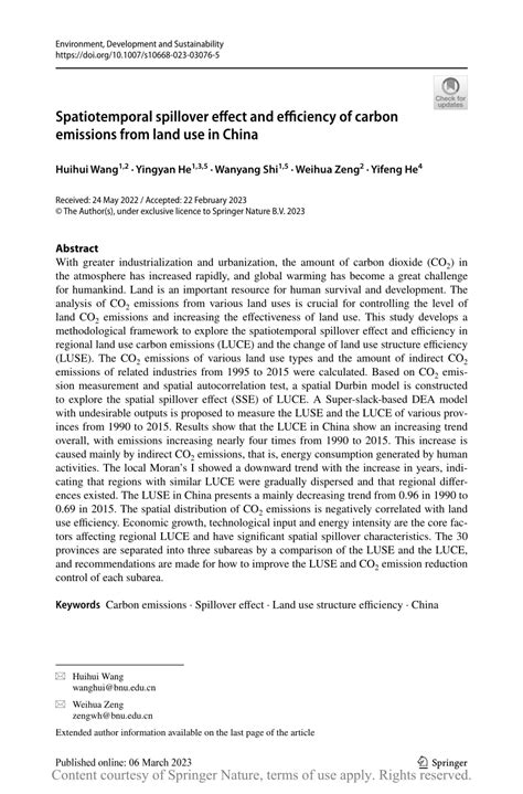 Spatiotemporal Spillover Effect And Efficiency Of Carbon Emissions From Land Use In China
