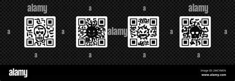 Hacker Qr Code Set Label Logo With Dangerous And Malicious Application