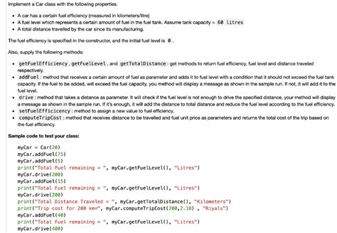 Solved Implement A Car Class With The Following Properties