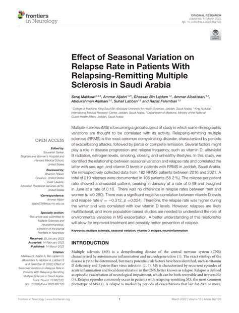 Pdf Effect Of Seasonal Variation On Relapse Rate In Patients With