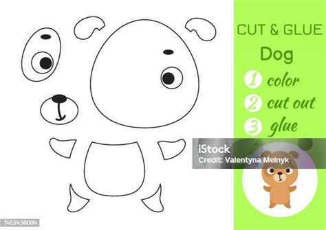 색깔 자르고 종이 작은 개를 붙입니다 공예품 활동 페이지를 잘라내어 붙여 넣습니다 미취학 아동을위한 교육 게임 Diy 워크 시트 어린이 논리 게임 퍼즐 벡터 스톡 일러스트