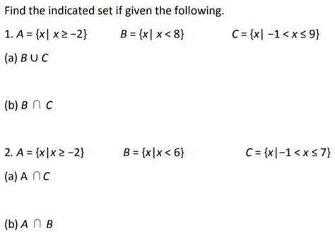 Solved Find The Indicated Set If Given The Following A Chegg Com