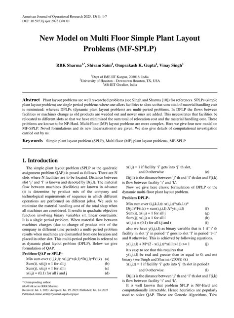 Pdf New Model On Multi Floor Simple Plant Layout Problems Mf Splp Keywords Simple Plant