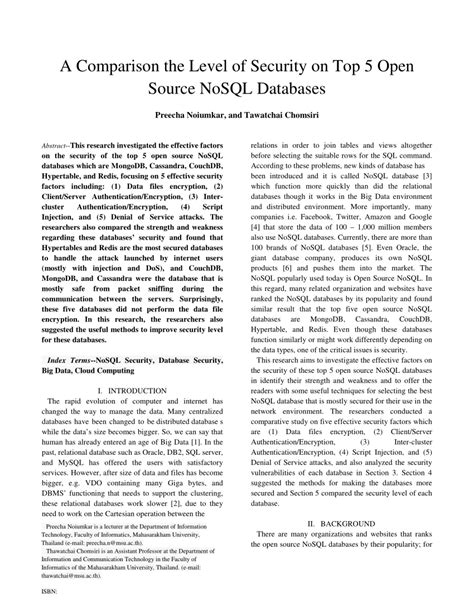 Pdf A Comparison The Level Of Security On Top 5 Open Source Nosql