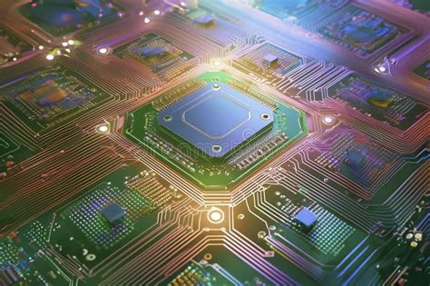 Chip Microchip Electronic Circuit Board Close Up Central Computer Processors Generative AI